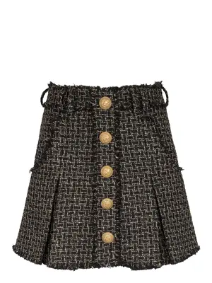 Balmain Tweed Pleated Mini Skirt - Black