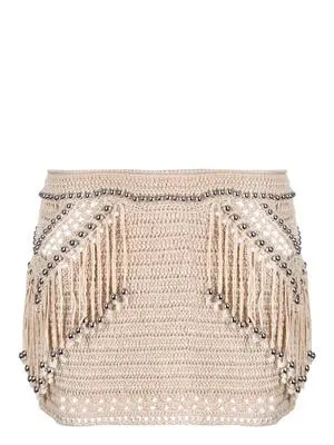 Rabanne Embellished Fringed Crochet Miniskirt - Brown
