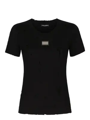 Dolce & Gabbana Distressed-effect Logo-plaque T-shirt - Black