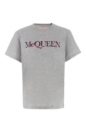 Alexander McQueen Logo-embroidered Cotton T-shirt - Grey