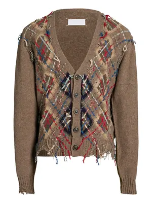 MAISON MARGIELA Intarsia Knit Cardigan - Brown