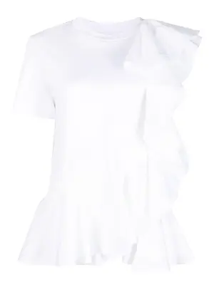 Alexander McQueen Asymmetric Ruffled T-shirt - White