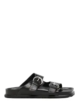 MARINE SERRE Buckle-strap Leather Sandals - Black