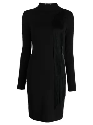 Stella McCartney Asymmetric Fringed Knitted Dress - Black