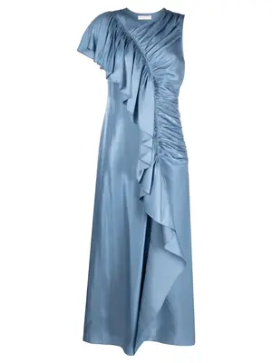 Ulla Johnson Ruffle-trim Charmeuse Long Dress - Blue