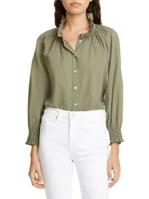 Veronica Beard Calisto Ruffle Collar Button-up Shirt - Bright Army