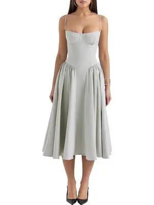 House Of Cb Samaria Corset Fit & Flare Dress - Dove Grey