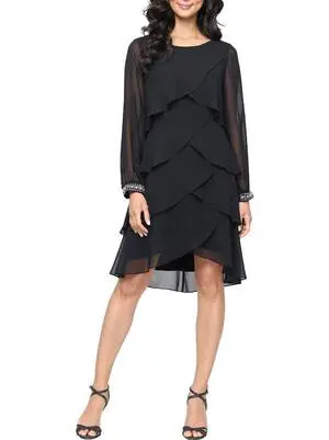 SL FASHIONS Long Sleeve Tiered Dress - Black