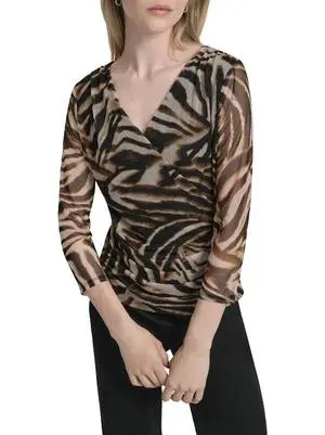 Dkny Mesh Surplice Top - Blurred Zebra