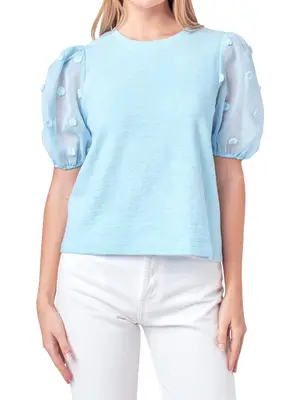 English Factory Embellished Sleeve Top - Blue