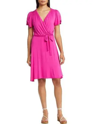 Loveappella Loveappella Faux-Wrap Dress Magenta
