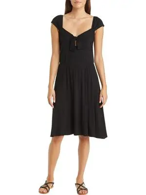 Loveappella Tie-front A-line Dress - Black