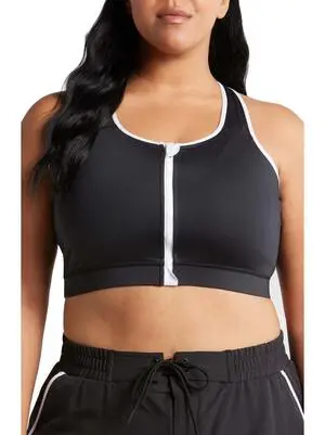 TOMBOYX Racerback Zip Bikini Top Black Novelty