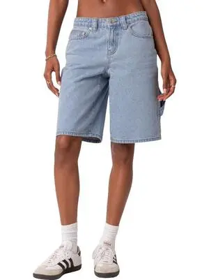 EDIKTED Low Rise Carpenter Bermuda Denim Shorts - Light-blue