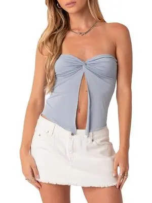 EDIKTED Twist Split Front Tube Top - Blue