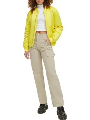 LEVI'S Oversized Satin Bomber Jacket Yellow Green Sheen