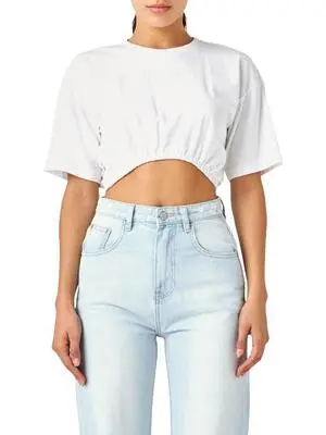 GREY LAB Elastic Hem Cotton Crop T-shirt - White