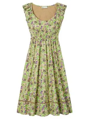 Tory Burch Tory Burch Printed Cotton Poplin Mini Dress Green Scribble Floral