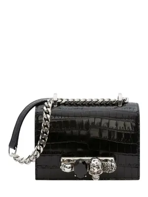 Alexander McQueen Leather Croc-embossed Jewelled Satchel - Black