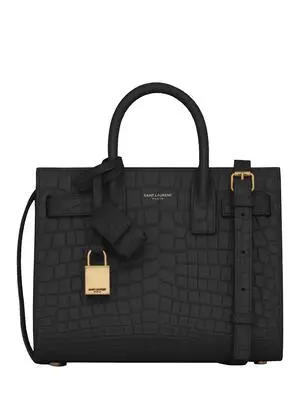 Saint Laurent Nano Sac De Jour Croc-embossed Tote - Black