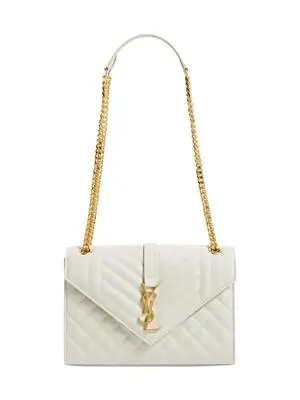 Saint Laurent Medium Envelope Matelassé Shoulder Bag - White