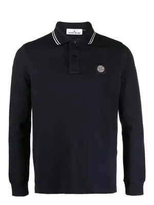 Stone Island Compass-motif Piqué Polo Shirt - Blue