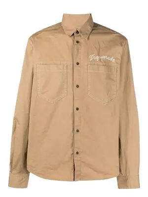 Dsquared2 Logo-embroidered Button-up Shirt - Neutrals