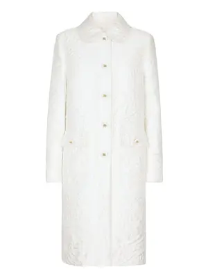 Dolce & Gabbana Floral-jacquard Belted Coat - White