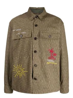 President's Motif-embroidered Cotton Shirt - Brown