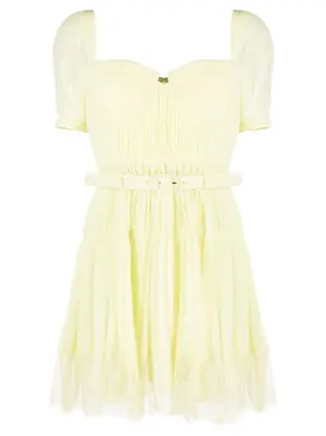 SELF-PORTRAIT Chiffon Mini Dress With Lace Details - Yellow