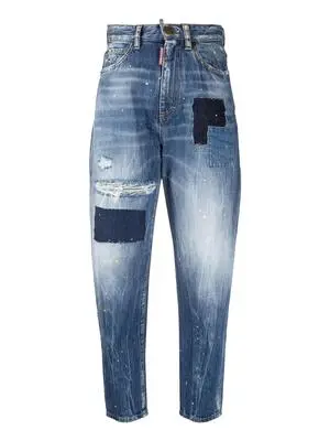 DSQUARED2 DSQUARED2 Distressed Patchwork Cropped Jeans