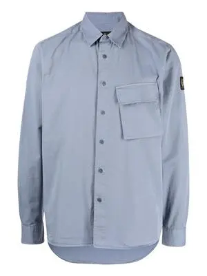 Belstaff Logo-patch Button-up Cotton Shirt - Blue
