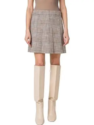 Akris Pleated Glen Plaid Skirt - 039 Beige-multicolor