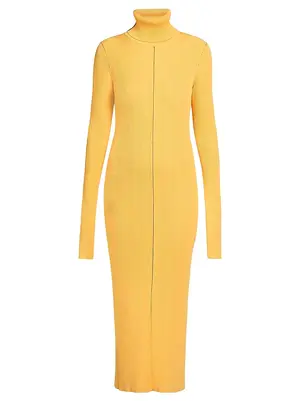 Marni Women's Long-Sleeve Ribbed Turtleneck Midi-Dress - Maize  Maize