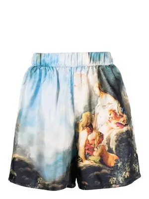 Roberto Cavalli Graphic-print Silk Shorts - Blue