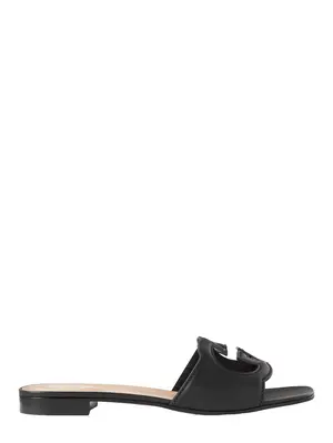 Gucci Cutout Leather Slides - Black