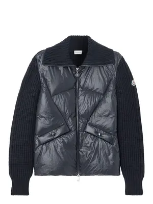 Moncler Ribbed Wool-blend And Quilted Shell Down Jacket - Blue