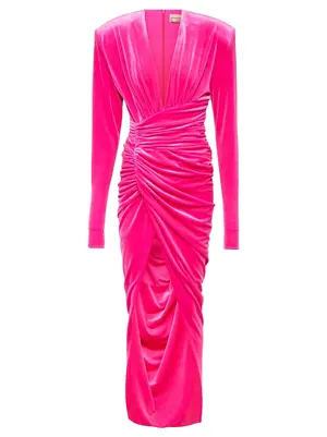 Alexandre Vauthier Velvet Draped Midi Dress - Pink