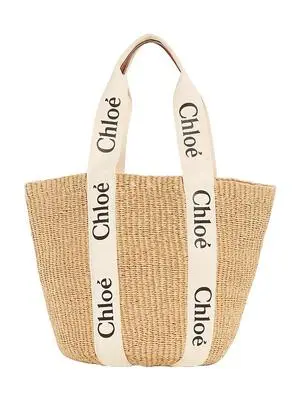 Chloé Chloe X Mifuko Woody Large Woven Basket Tote White