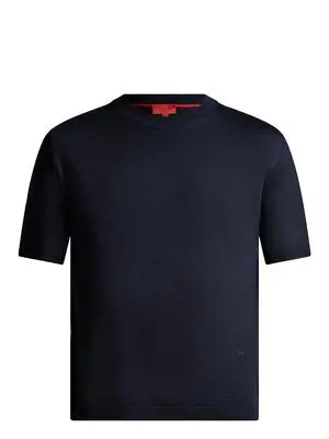 Isaia Wool And Silk-blend T-shirt - Navy