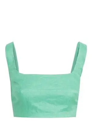 Saloni Cropped Linen Top - Jade
