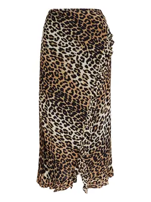 GANNI Ruffled Leopard-print Mesh Midi Wrap Skirt - Animal Print