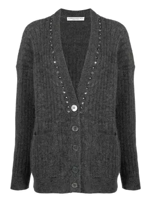 Alessandra Rich Embellished Wool-blend Cardigan - Grey