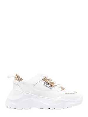 Versace Logo-patch Glitter-detailing Sneakers - White