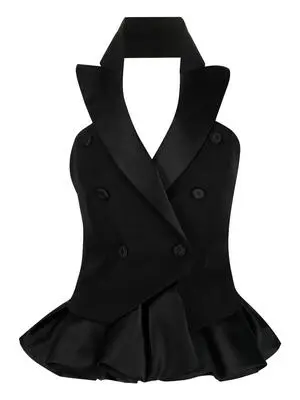 Moschino Double-breasted Sleeveless Blazer Top - Black