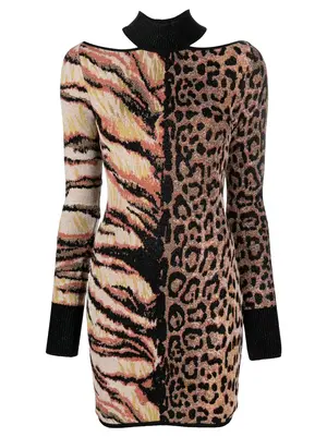 Roberto Cavalli Animal-print Knitted Midi Dress - Neutrals