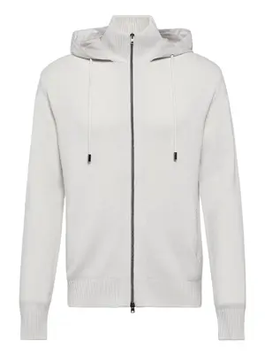 Herno Cashmere Zip-up Hooded Sweater - White