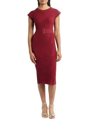 Vince Camuto Belted Geometric Knit Sheath Dress - Red