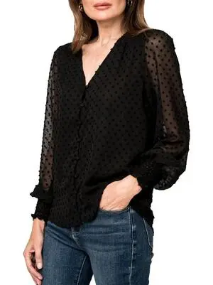 GIBSONLOOK Pin Dot Smocked Blouse - Black