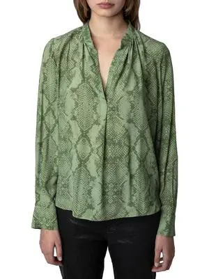 Zadig&Voltaire Tink Python Print Popover Shirt - Kaki